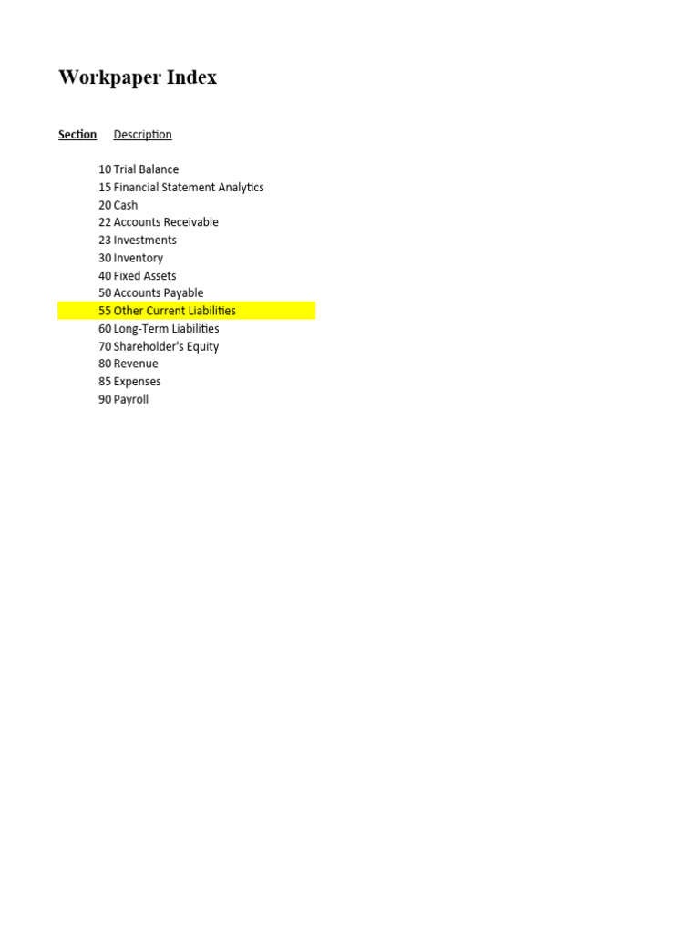 Workpaper Index for Audit Procedures | PDF | Debits And Credits ...