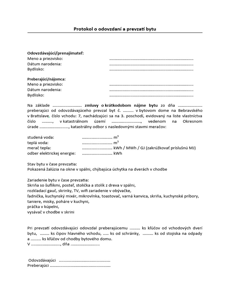 Preberaci Protokol Byt Vzor Aktualizovany 2022 | PDF