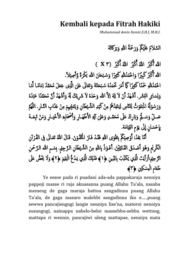 Amin - Khutbah Idul Fitri (Bugis) | PDF