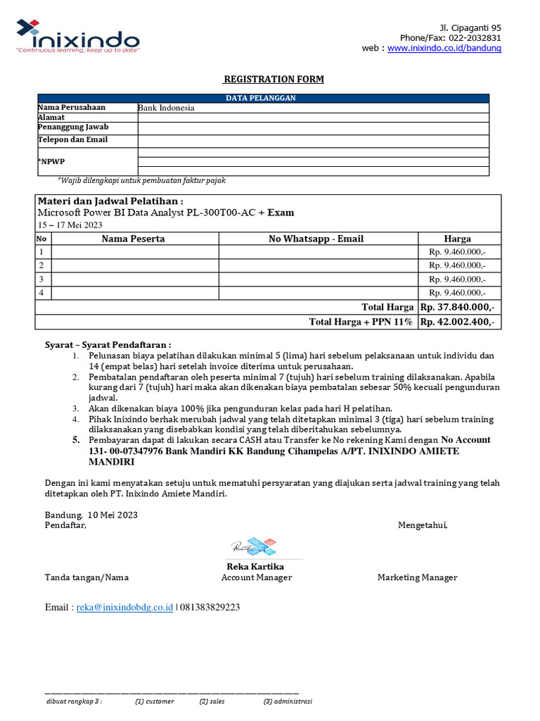 Registration Form - Bank Indonesia - Power BI | PDF
