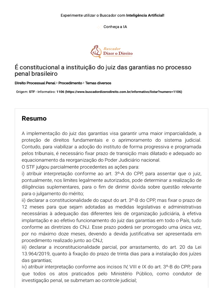  Constitucional A Institui o Do Juiz Das Garantias No Processo Penal