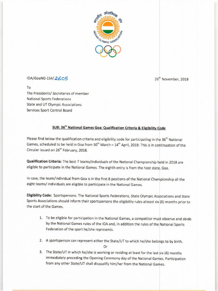 National Games - Qualification Criteria & Eligibility Code | PDF