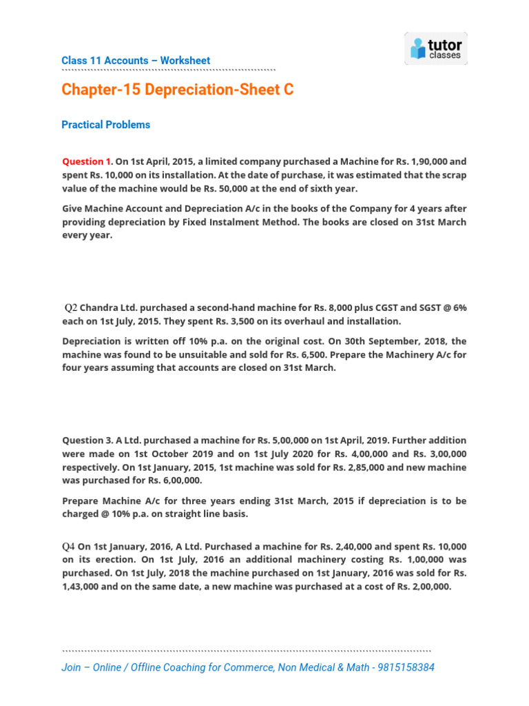 Depreciation Accounting Exercises | PDF | Depreciation | Financial ...