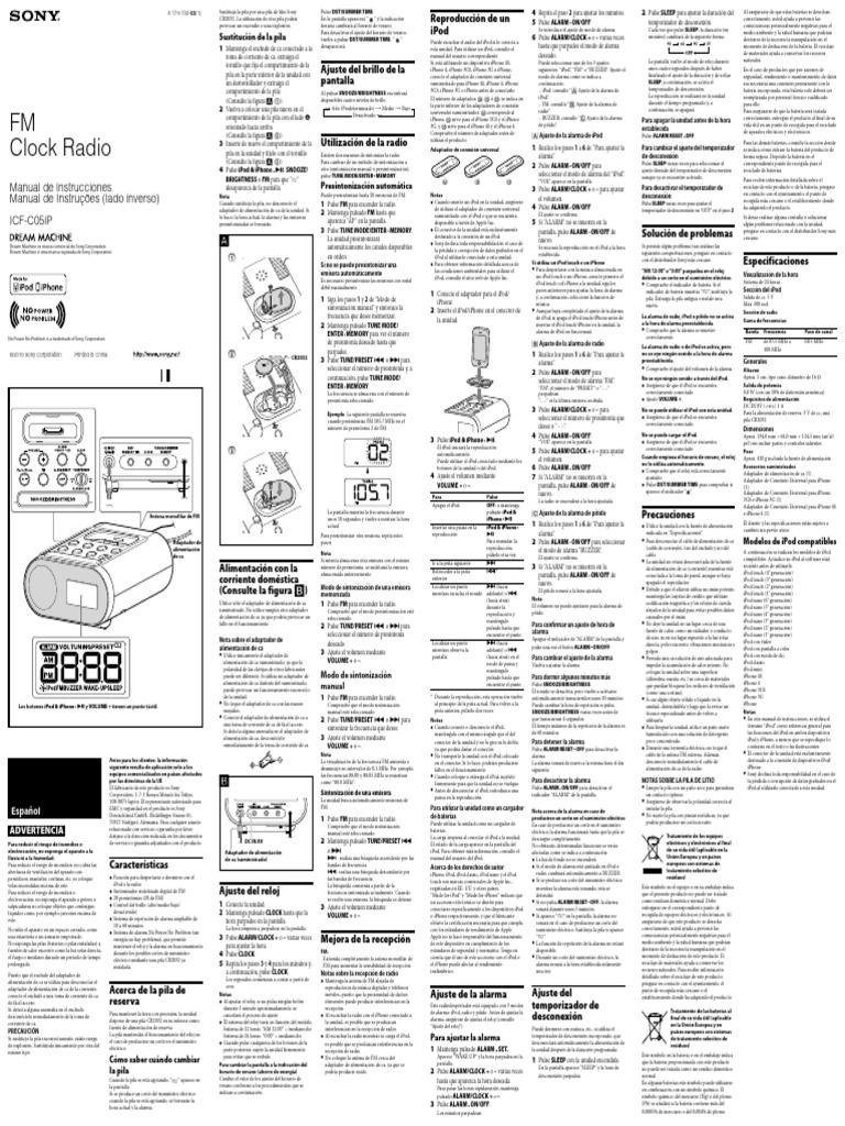 FM Clock Radio: Manual de Instrucciones Manual de Instruções (Lado ...