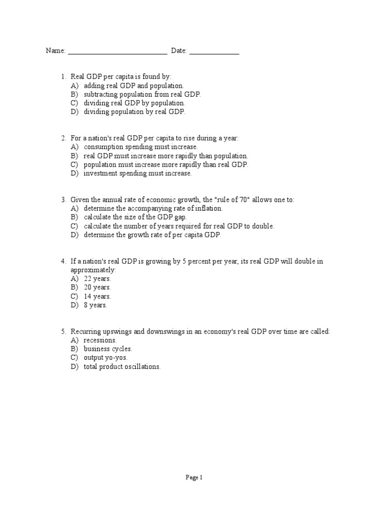 Economic Growth and Unemployment Quiz | PDF | Unemployment | Social Science
