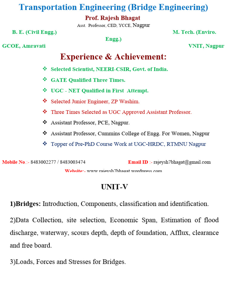 Unit 5 Economic Span Flood Discharge Scours Depth Afflux Loads Forces On Bridges | PDF | Bridge ...