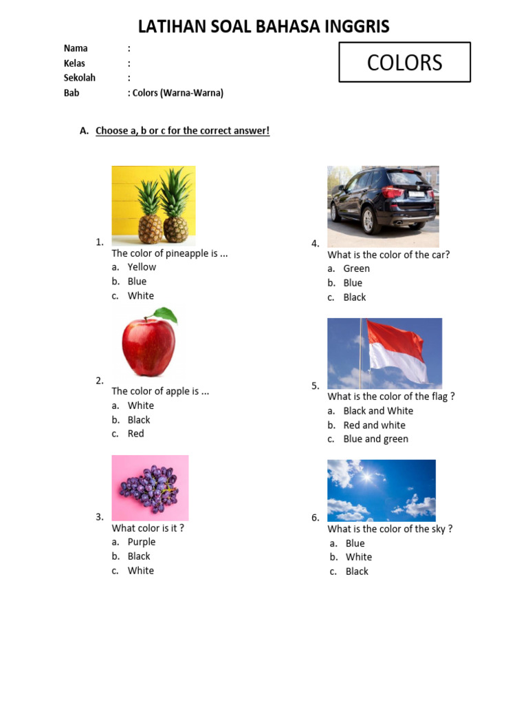 Soal Bahasa Inggris Bab Colors Warna-Warna Dan Kunci Jawaban | PDF | Color | Black