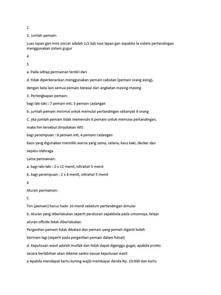 Aturan dan Jumlah Pemain Minsoc | PDF | Olahraga & Rekreasi