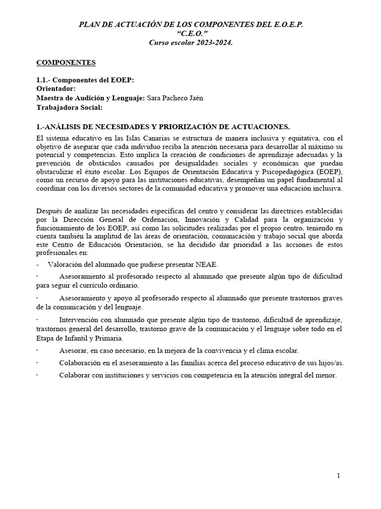 Plan de Actuación del EOEP Canarias 2023-2024 | PDF | Trabajo Social ...