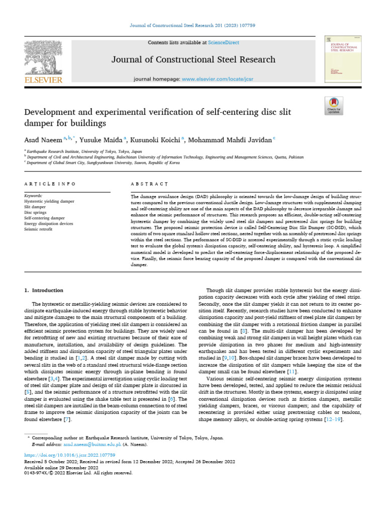 Development and Experimental Verification of Self-Centering Disc Slit ...