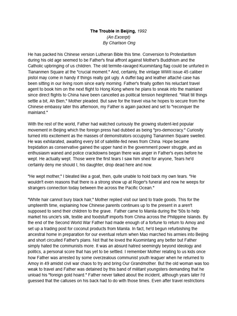 The Trouble in Beijing by Charlson Ong (Excerpt) | PDF | China | World ...