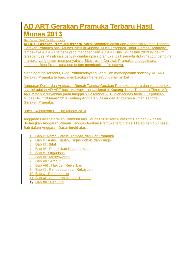 AD ART Gerakan Pramuka | PDF