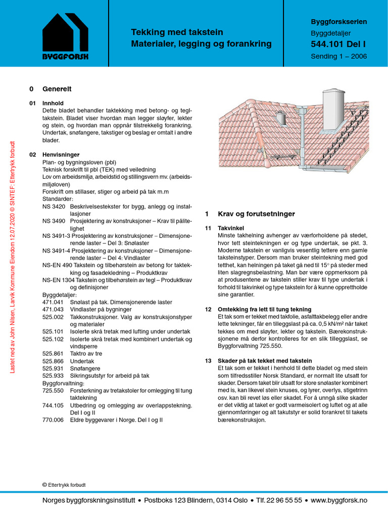Byggforsk 544.101-Tekking Med Takstein | PDF