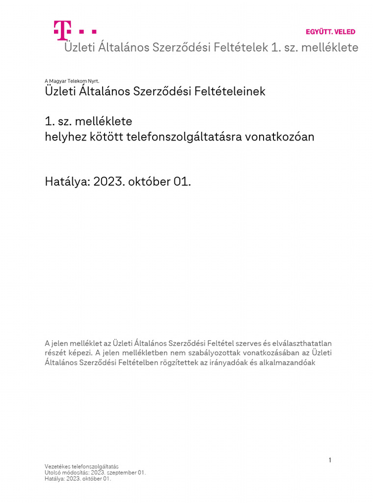 Uzleti Aszf 1 Melleklet 20231001 Uj | PDF