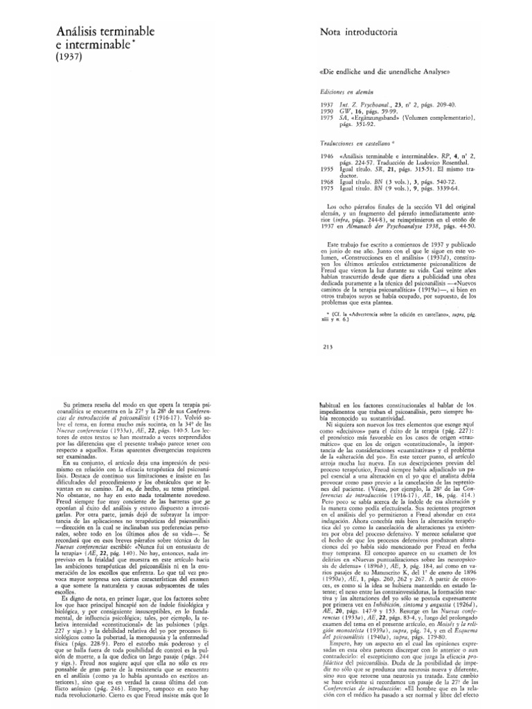 Análisis Terminable e Interminable (1937) TOMO 23 | PDF | Psicoanálisis ...