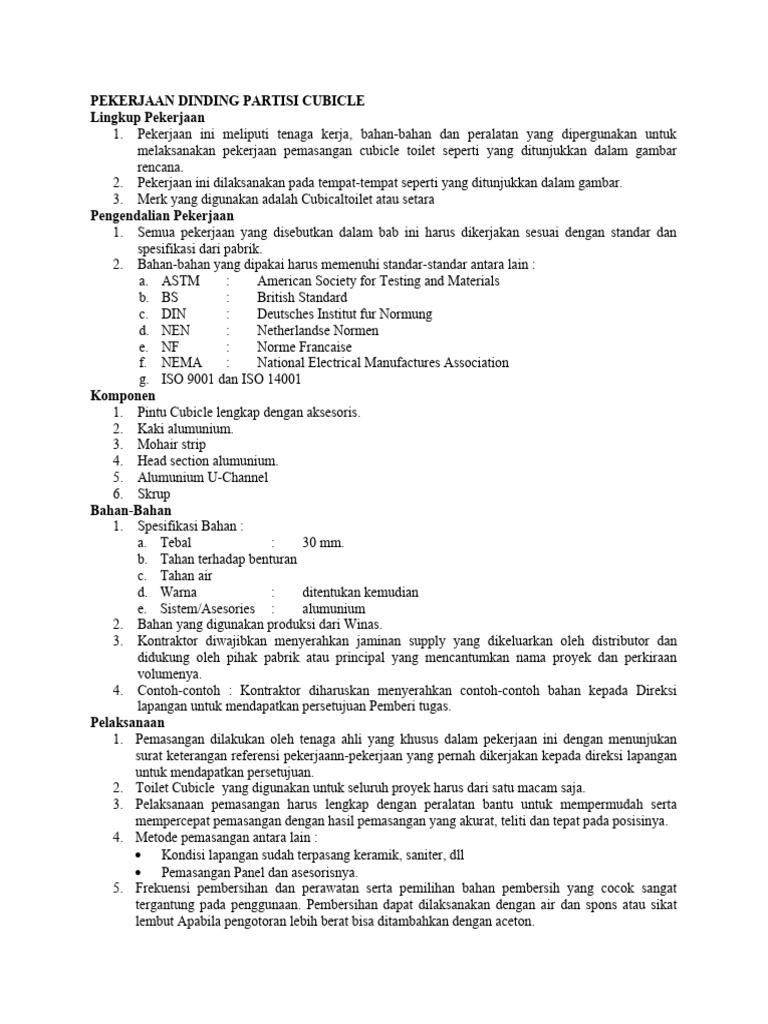 Pekerjaan Dinding Partisi Cubicle | PDF