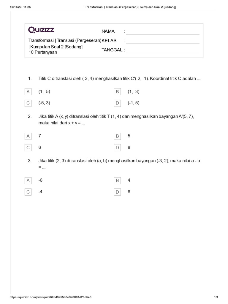 Latihan Soal Translasi | PDF
