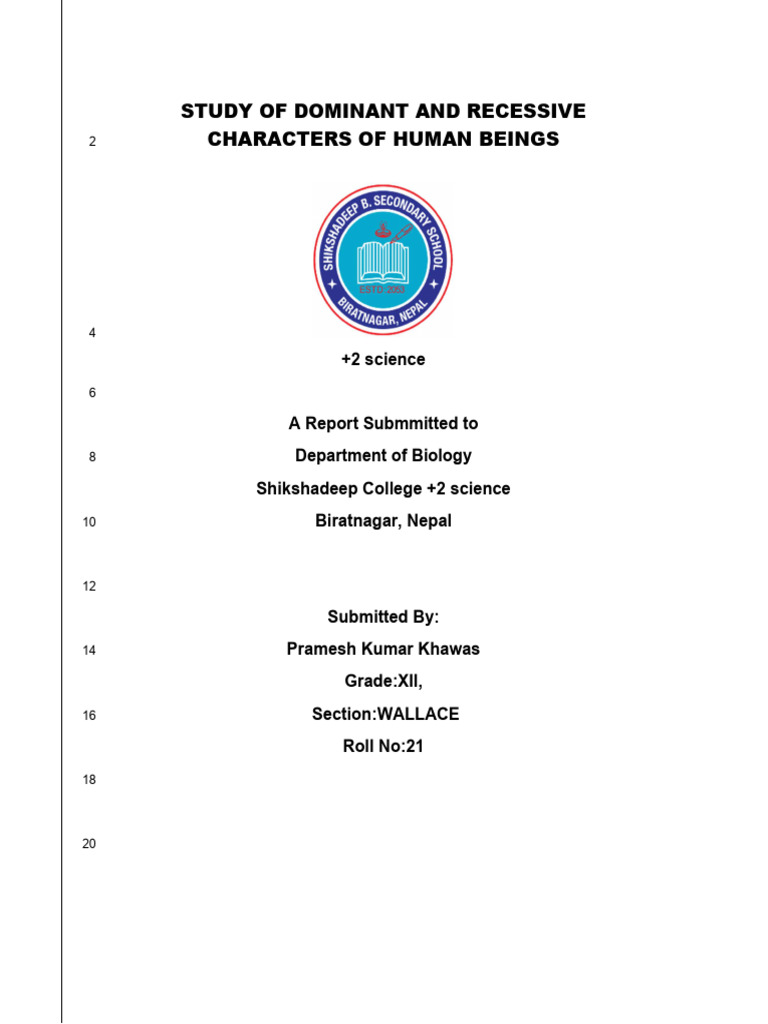 Project Work Title Page For Biology | PDF | Dominance (Genetics) | Genotype