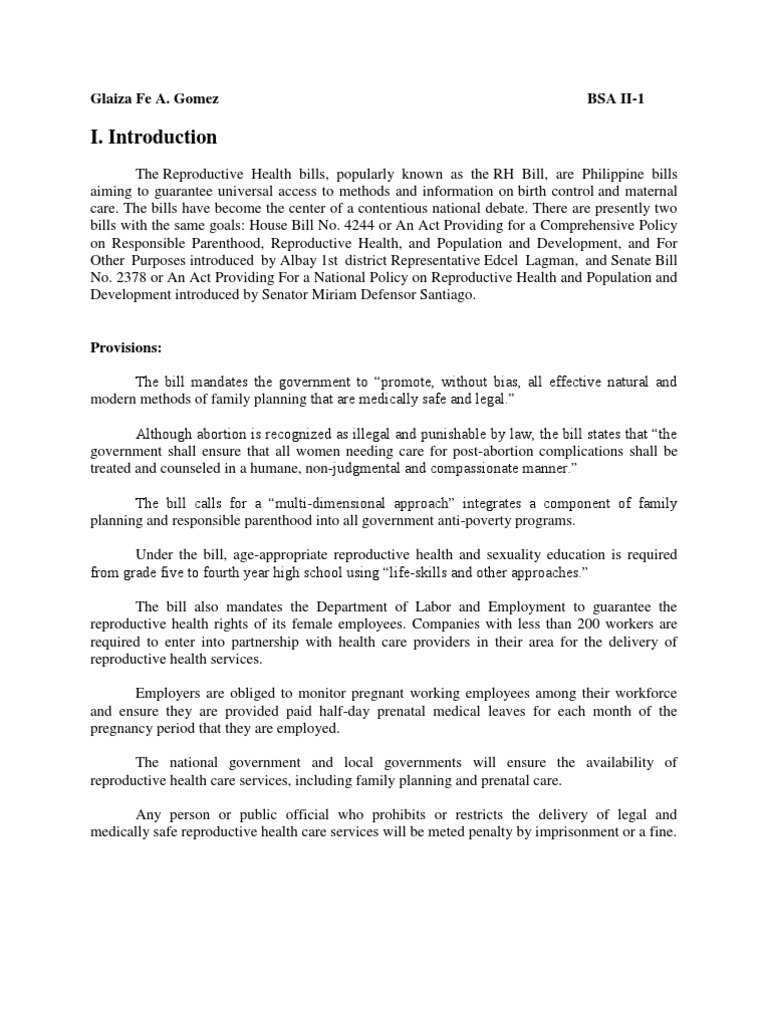 RH Bill Debate: Student's Perspective | PDF | Reproductive Health ...