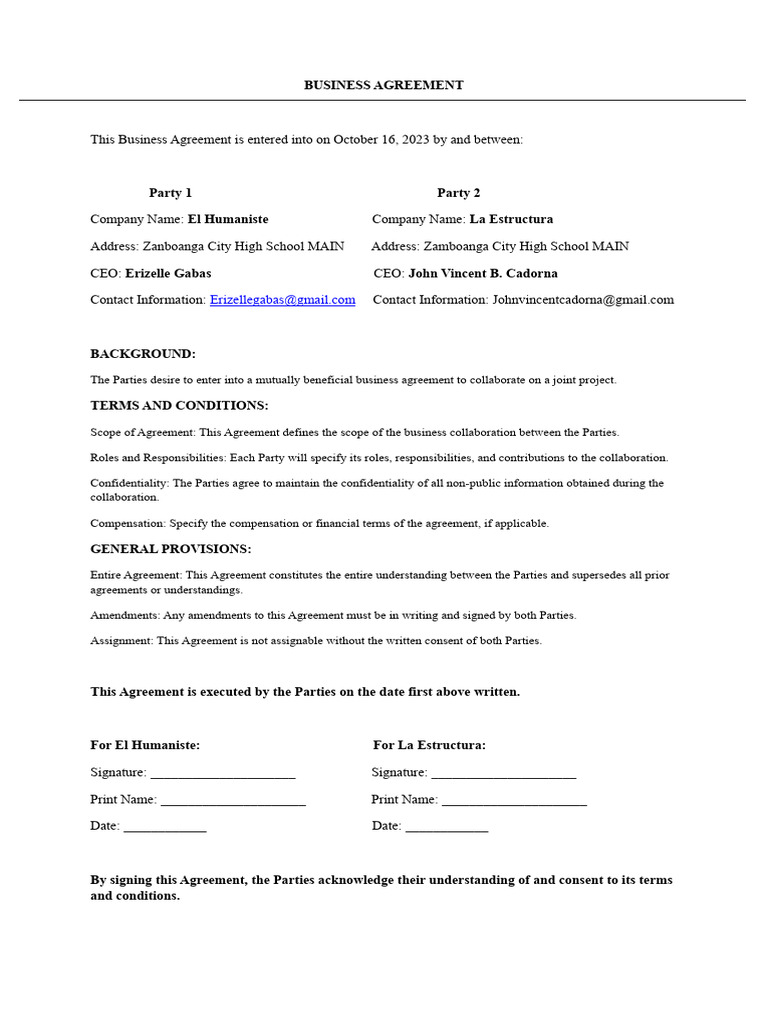 Business Agreement | PDF