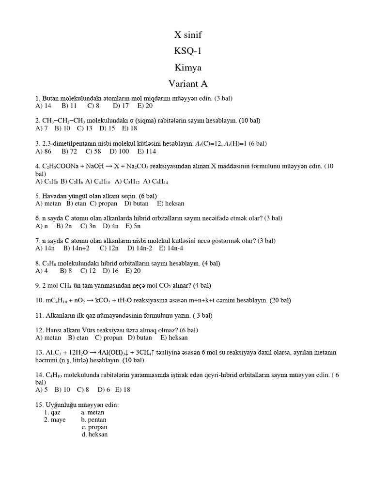 10 Cu Sinif KSQ1 A Var | PDF