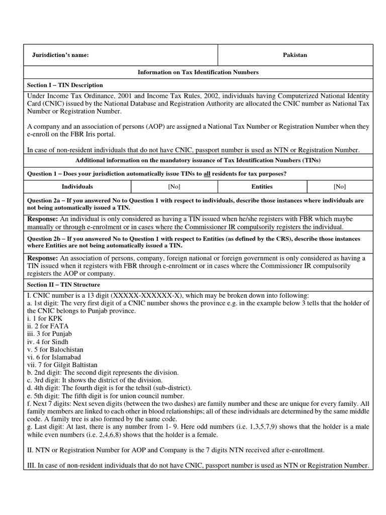 Pakistan TIN | PDF | Identity Document | Governance