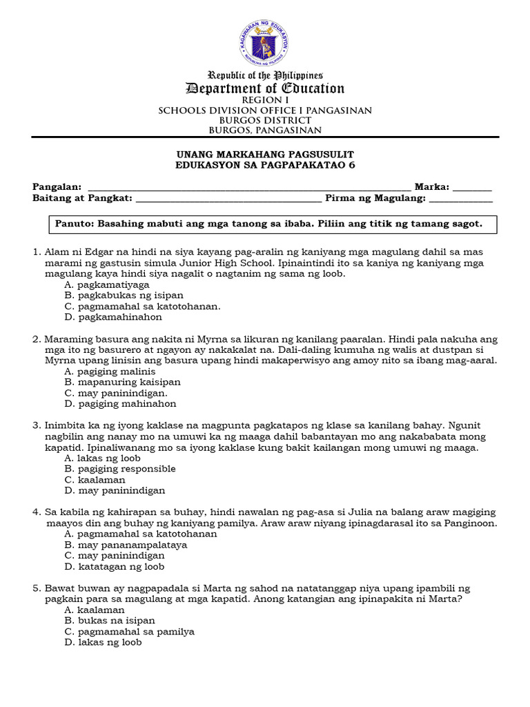 Grade-6 Esp Q1 TQ | PDF