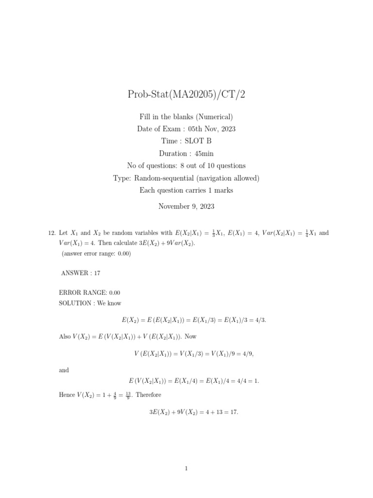 CT2B | PDF | Probability Density Function | Probability