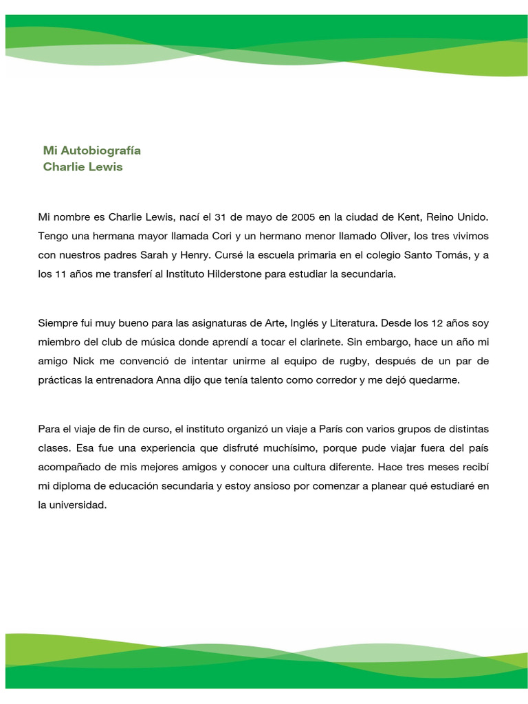 Autobiografía de Charlie Lewis | PDF