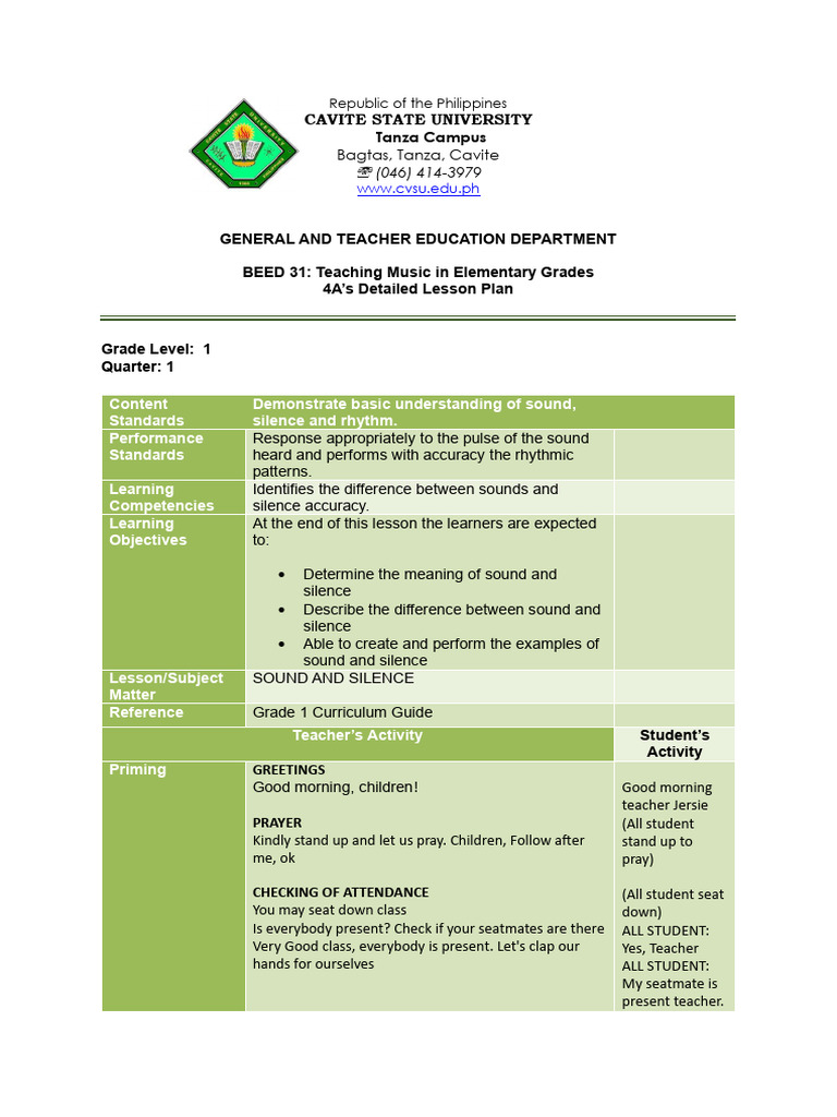 Music Lesson Plan | PDF | Sound | Silence