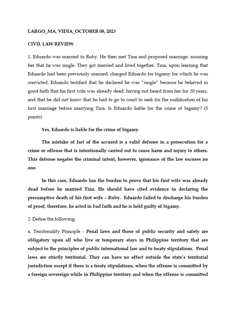 LARGO - MA. VIDIA - October 08, 2023 | PDF | Annulment | Marriage