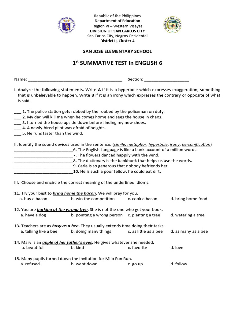 1st Summative Test in English6 | PDF | Linguistics | Human Communication