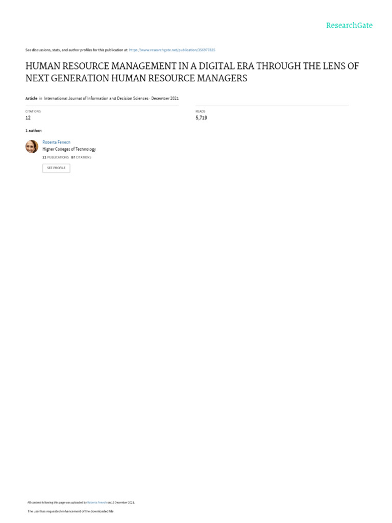 Human Resource Management in A Digital Era Through The Lens of Next ...