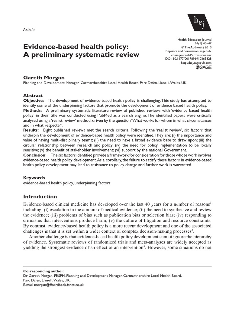 Evidence-Based Health Policy: A Preliminary Systematic Review | PDF ...
