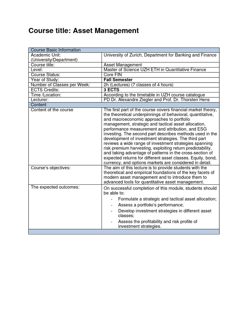Asset Management Exam Syllabus | PDF | Asset Allocation | Investing