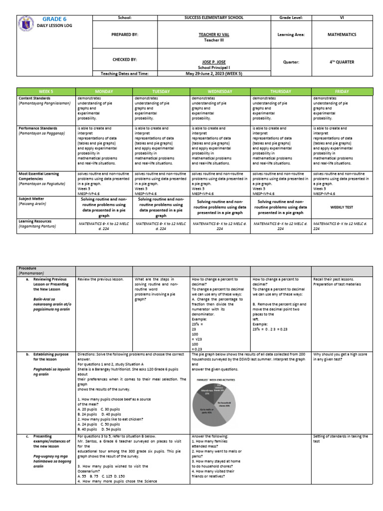 DLL Mathematics 6 Week 5 - q4 by Teacher KJ Val | PDF | Mathematics