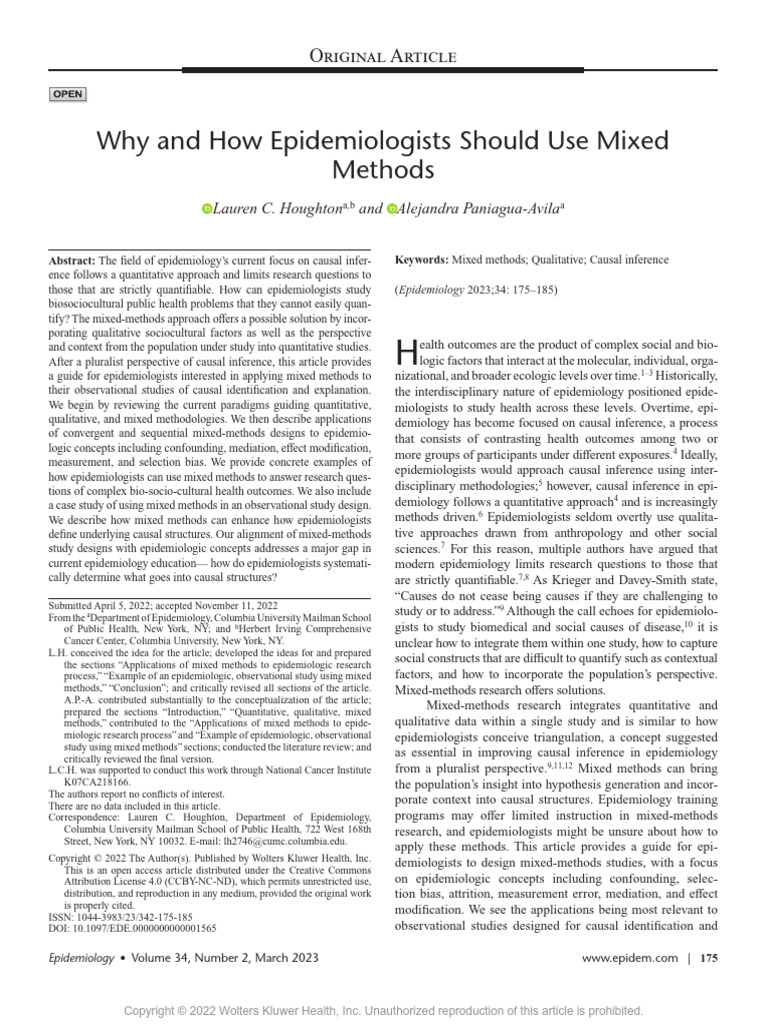 Why and How Epidemiologists Should Use Mixed Methods | PDF ...