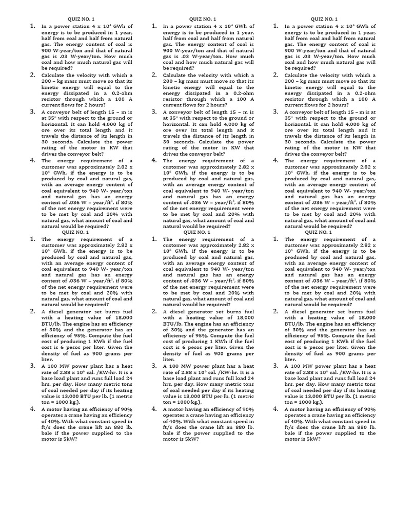 Quiz No. 1... | PDF | Fuels | Power Station
