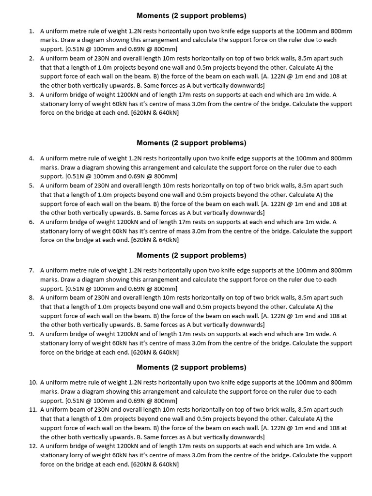 Moments 2 | PDF | Force | Beam (Structure)