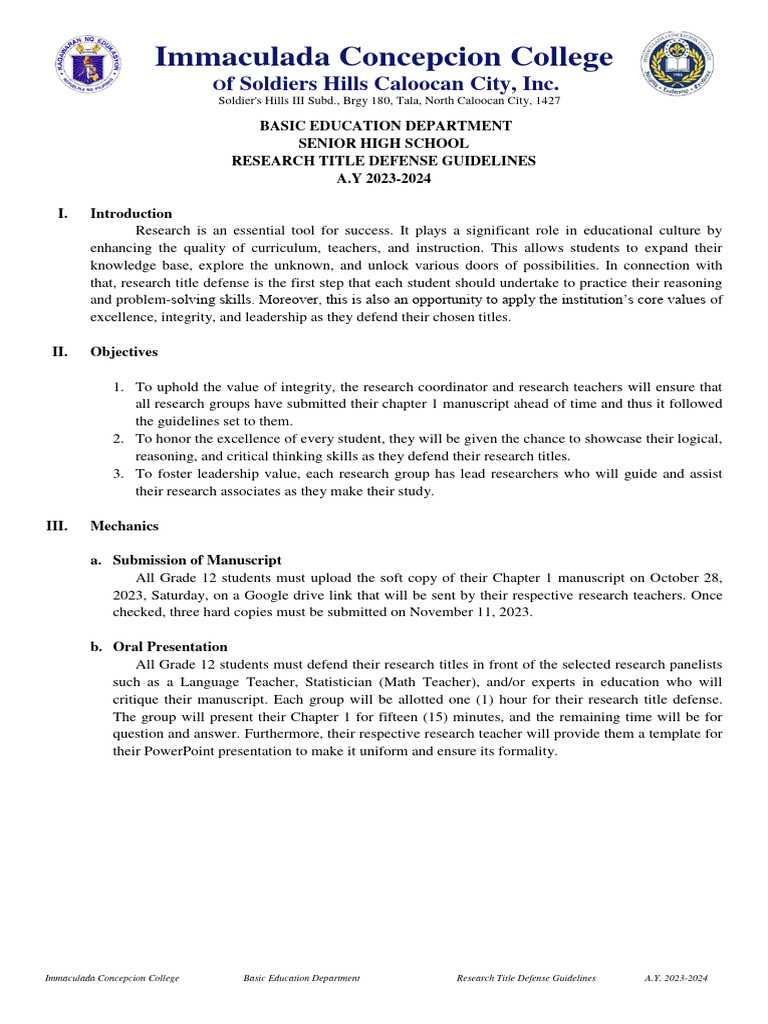 Guidelines of Research Title Defense | PDF | Cognition | Science