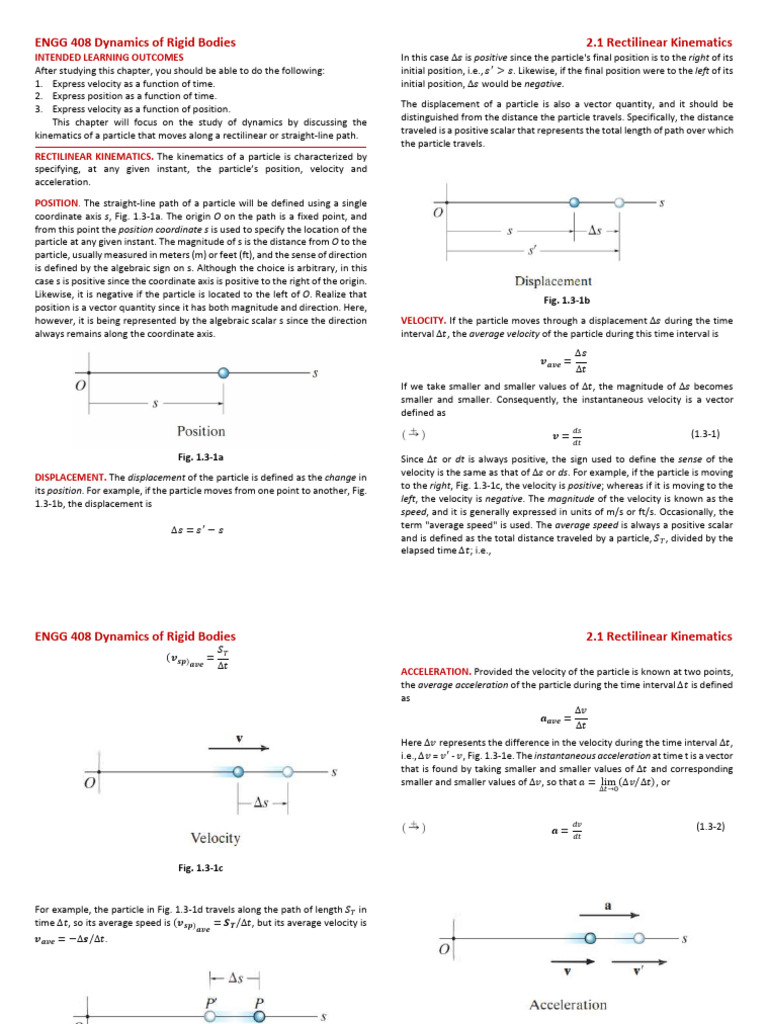 Module 2.1 Rectilinear Kinematics | PDF | Velocity | Kinematics