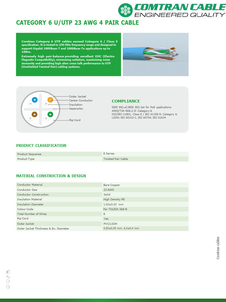 Comtran Category 6 U/UTP Cable Specs | PDF | Telecommunications ...