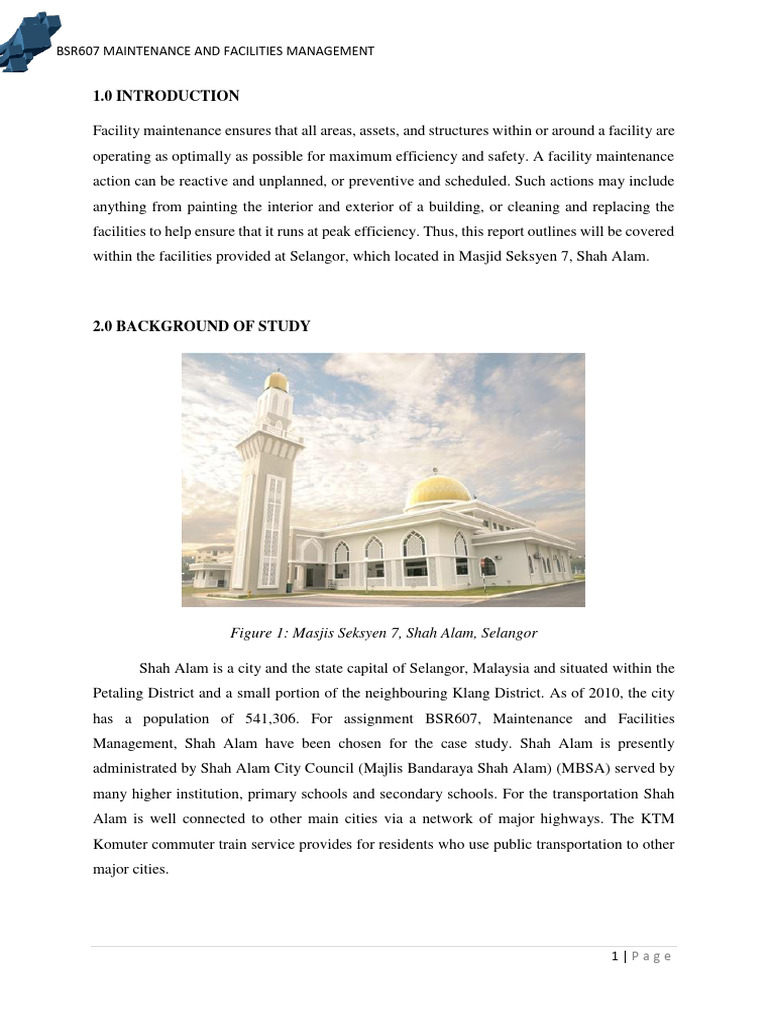 Maintenance & Facilities Management Topic: Masjid Seksyen 7 Shah Alam | PDF