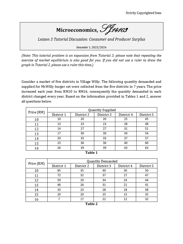 Lecture 3 Tutorial | PDF | Economic Surplus | Demand