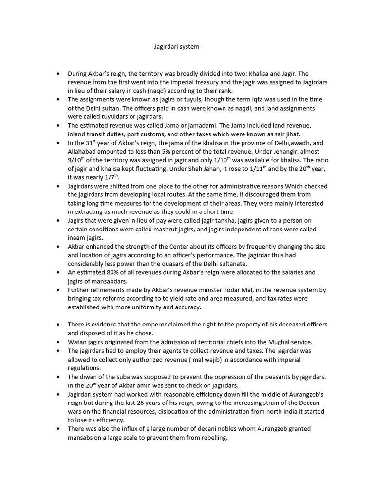 Jagirdari System | Download Free PDF | Mughal Empire | South Asia