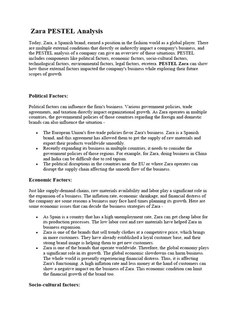 Zara PESTEL Analysis Overview | PDF | Brand | Economic Growth