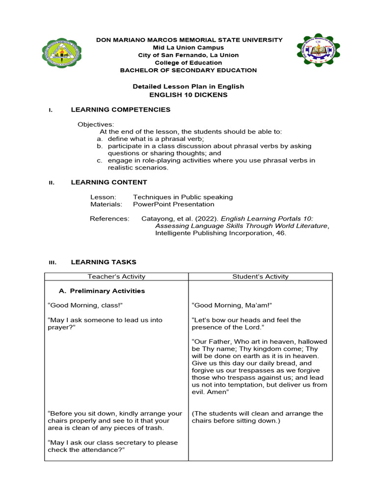 Demi-Claire-Lesson Plan Techniques in Public Speaking | PDF | Public Speaking | Senses