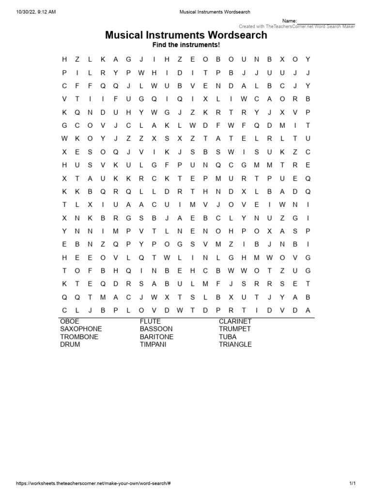 Musical Instruments Wordsearch | PDF | Musical Compositions ...