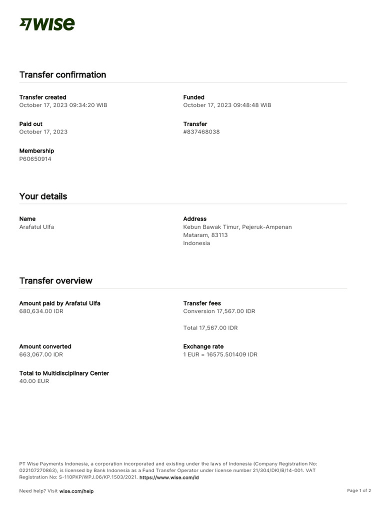 Transfer Receipt | PDF | Indonesian Rupiah | Money