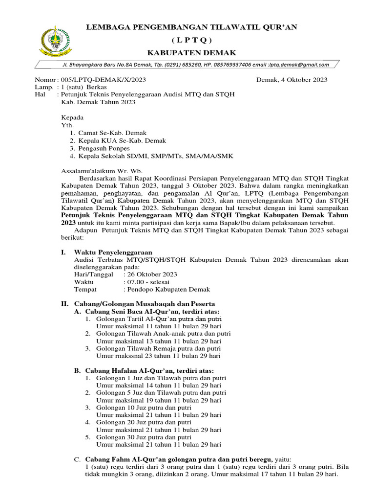 Juknis Seleksi STQ 2023 KP | PDF